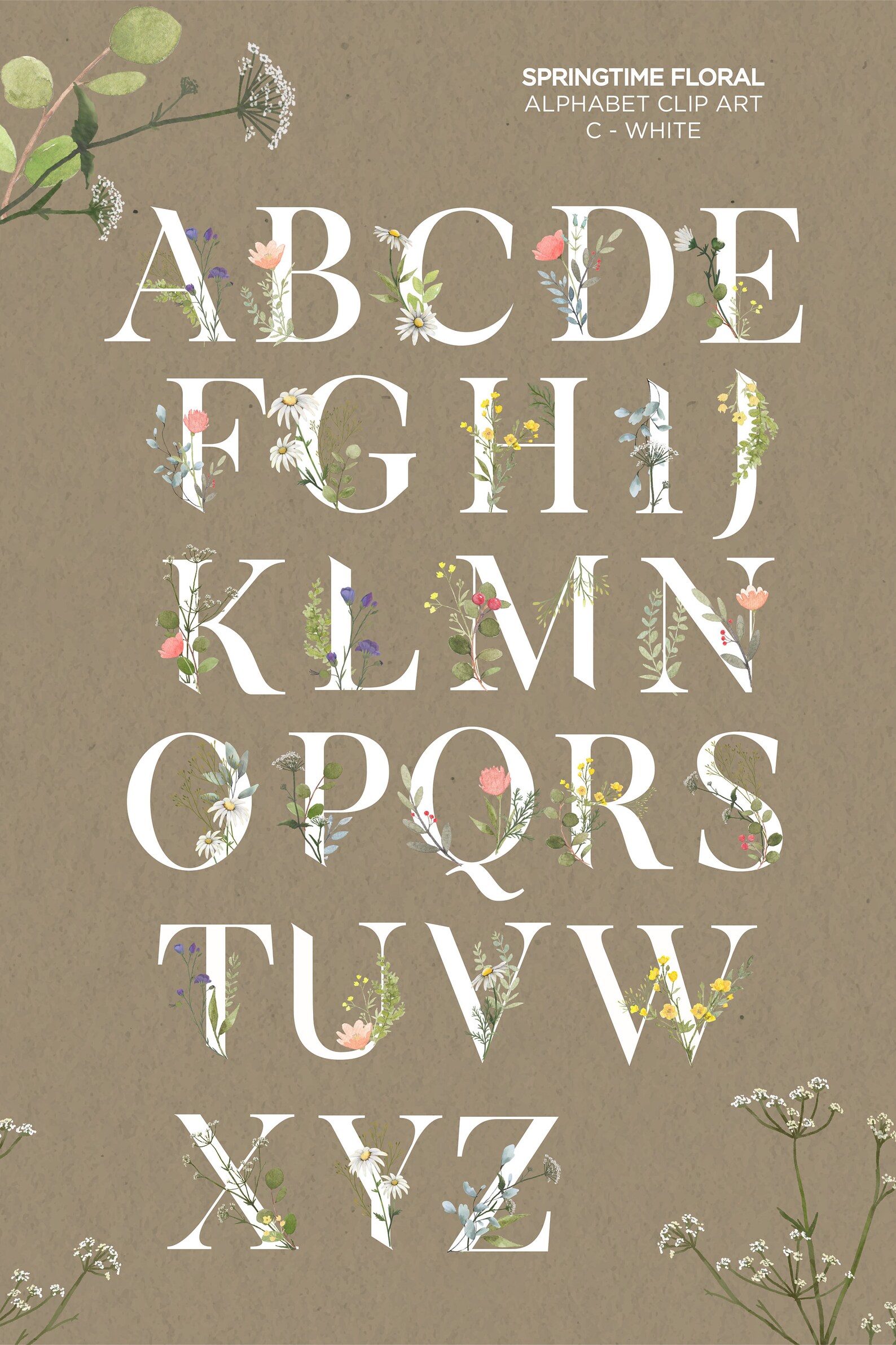 Springtime Watercolour Floral Alphabet Clip Art Letters | Etsy