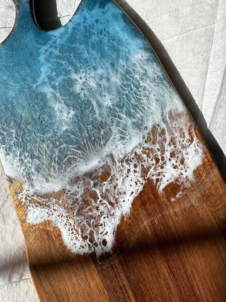 Coastal Waves Resin Wood Cutting Board, Ocean/waves Resin Board, Ocean ...