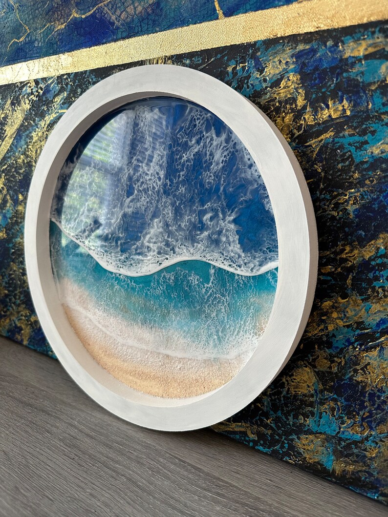 Resin Wall Art, Round Epoxy Resin Ocean Wall Art, Ocean Resin Wall ...