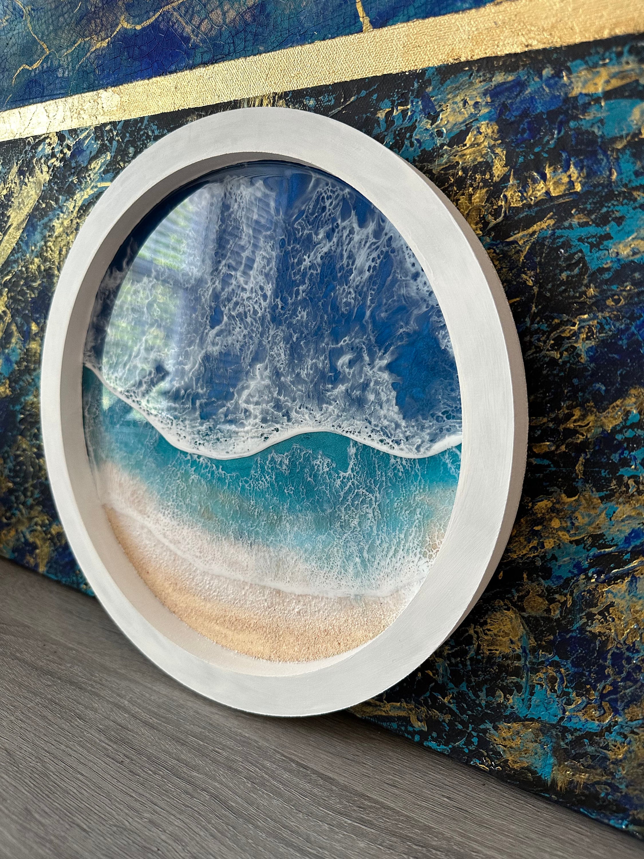 Resin Wall Art, Round Epoxy Resin Ocean Wall Art, Ocean Resin Wall ...