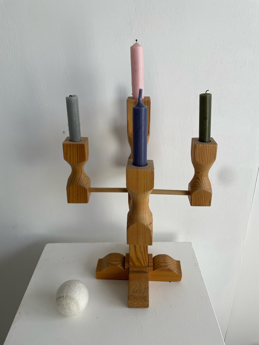 1970s Swedish Pine Candlestick for 5 Candles, Hand Made Quirky Rustic ...
