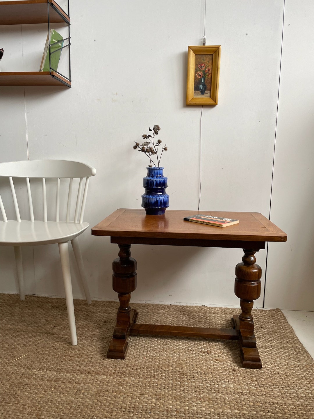 Vintage Tall Oak Hallway Chapel Side Table With Chunky Turned Wood Legs ...