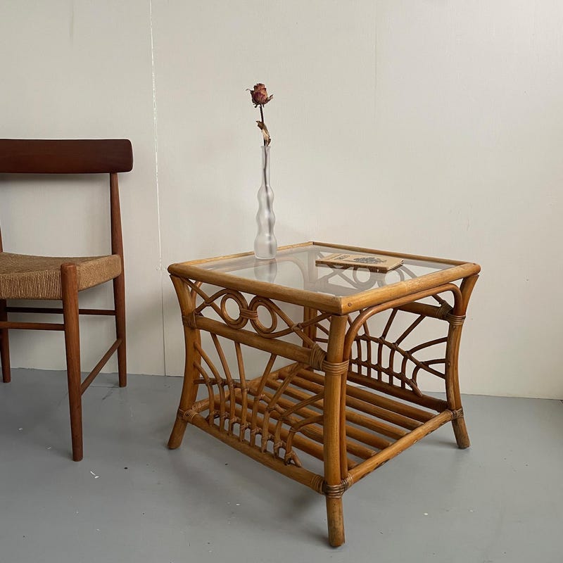 Glass Top Bamboo Side Table - Etsy UK