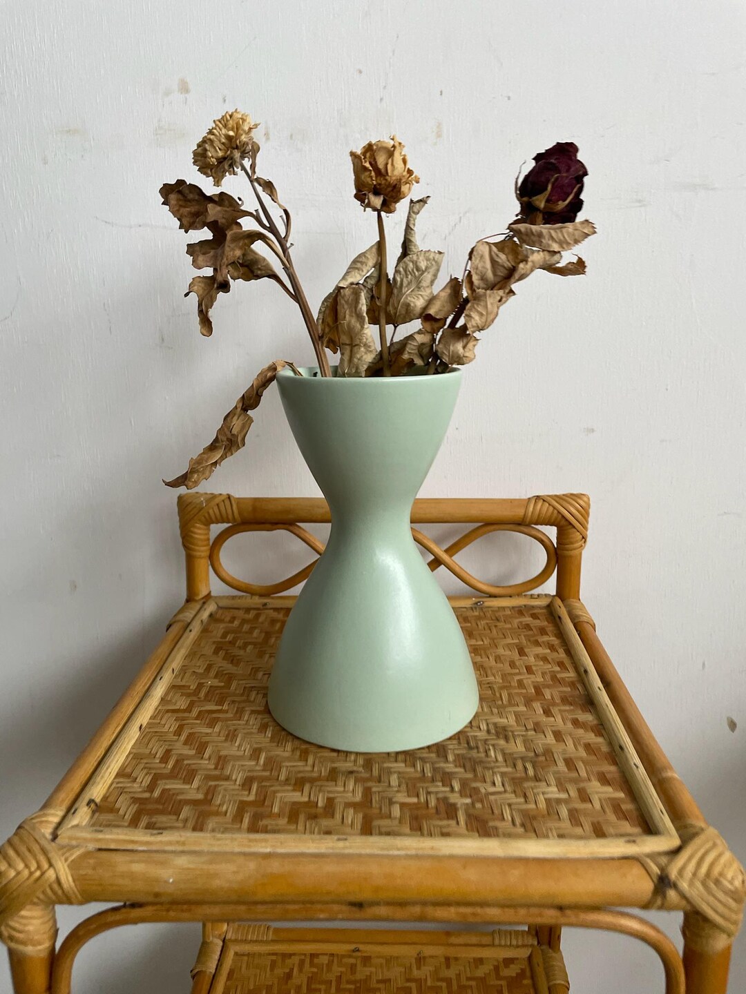 Vintage Mid Century Ceramic Hourglass Shape Romanian Vase in Matt Blue ...