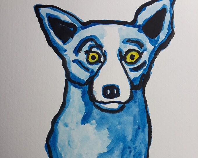 Original, Blue Dog, Estate Found, Drawing, Painting, Art, Artwork ...