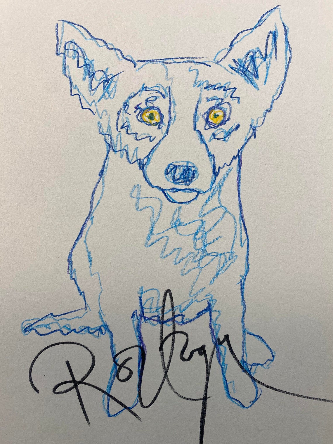 Original, Blue Dog, Estate Found, Drawing, Painting, Art, Artwork ...