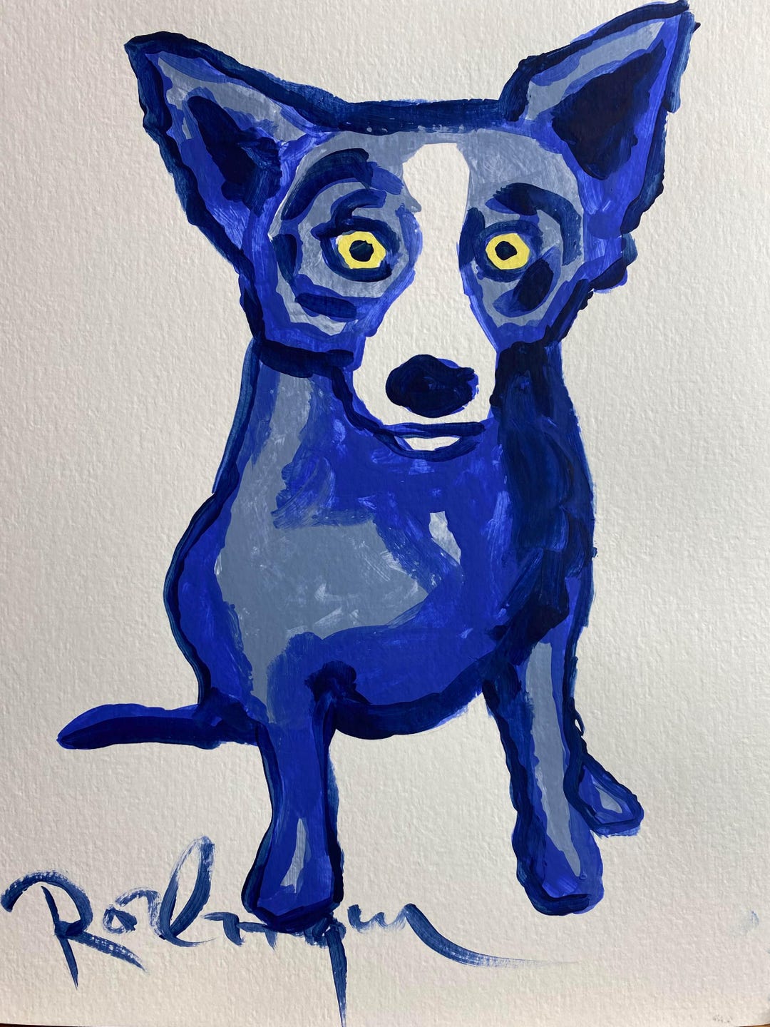 Original, Blue Dog, Estate Found, Drawing, Painting, Art, Artwork ...