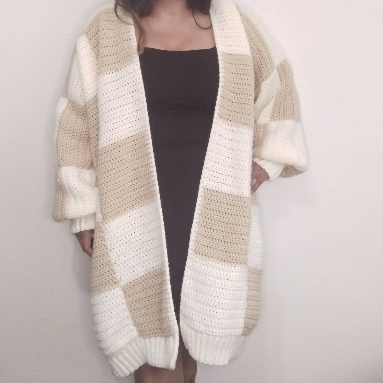OVERSIZED Checkered Crochet Cardigan Handmade - Etsy