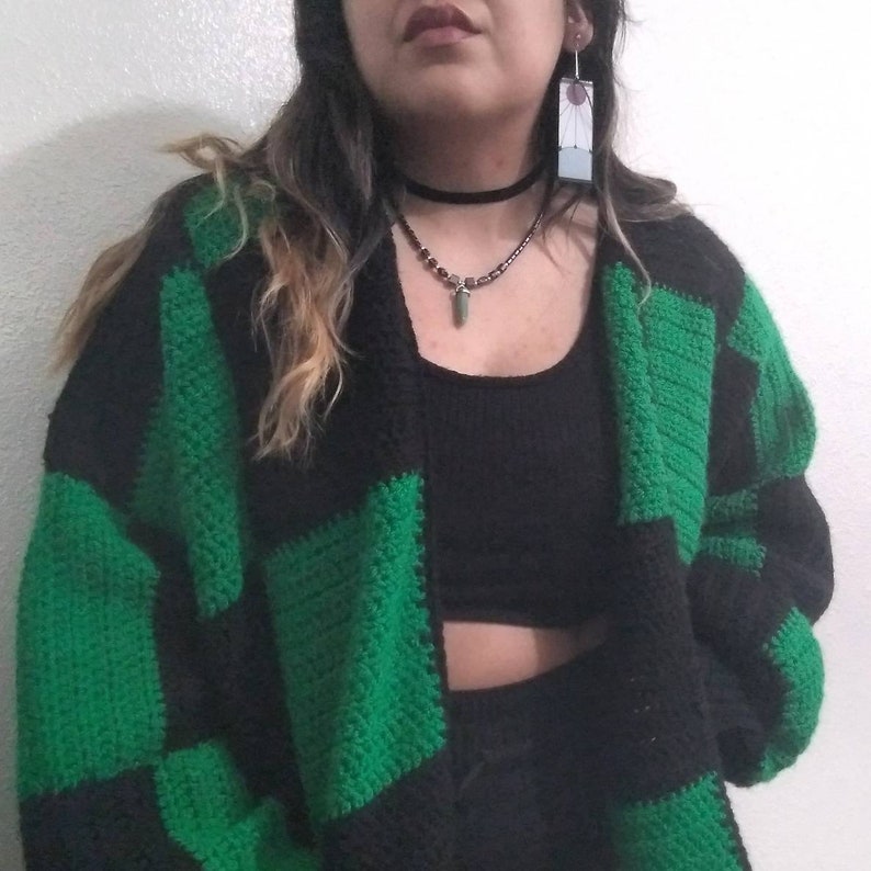 OVERSIZED Checkered Crochet Cardigan Handmade - Etsy