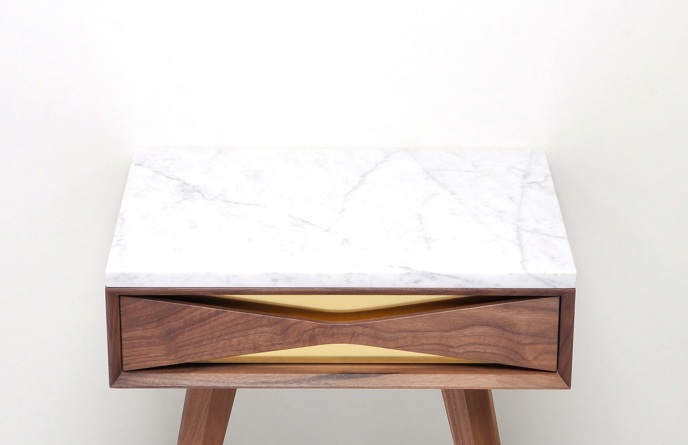 Mid Century Modern Solid Walnut Nightstand With Marble Top | Etsy