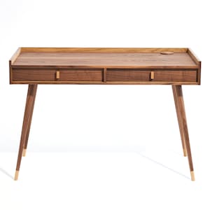 Walnut Office Desk With Two Solid Walnut Drawers and Legs, Bureau, Mid ...