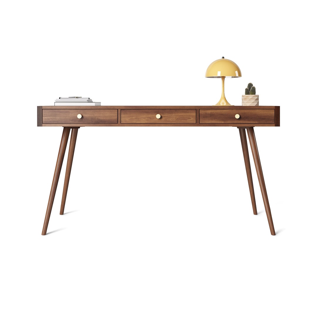 Walnut Office Desk With Three Solid Walnut Drawers, Mid Century Modern ...