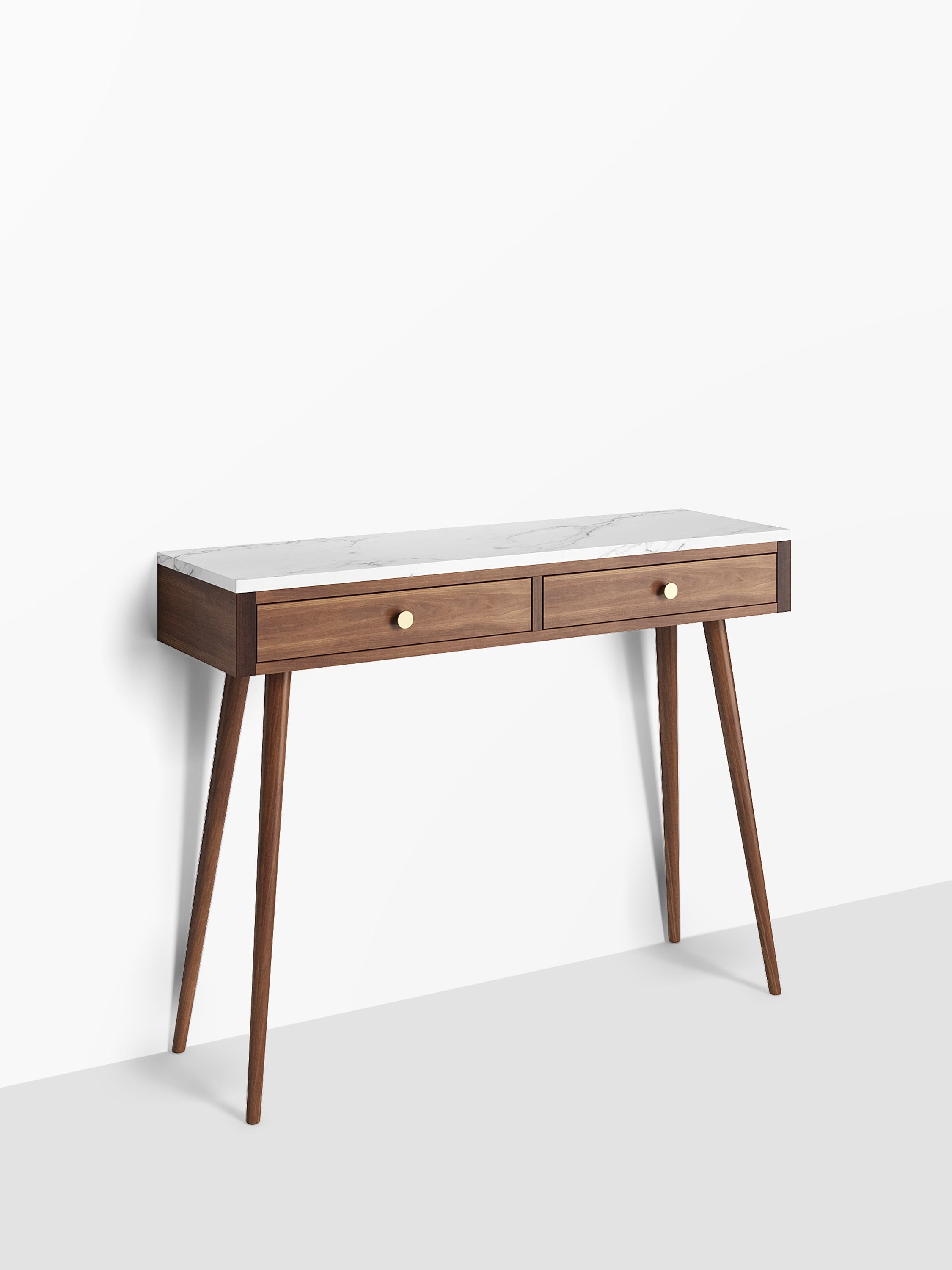 Walnut Console Hallway Table With Marble Top Two Drawers and - Etsy
