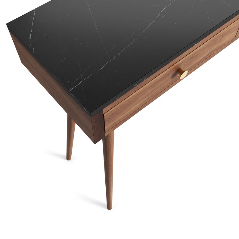 Oak Console Hallway Table With Marble Top Two Drawers and - Etsy