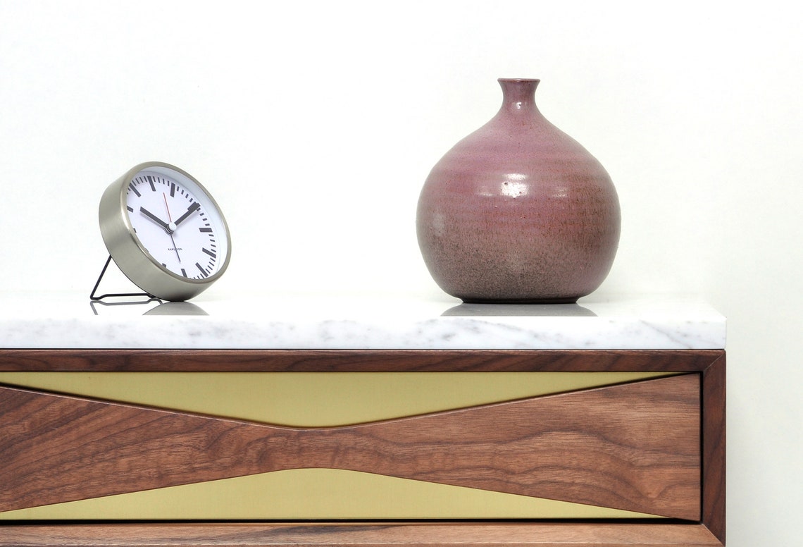 Mid Century Modern Solid Walnut Nightstand With Marble Top | Etsy