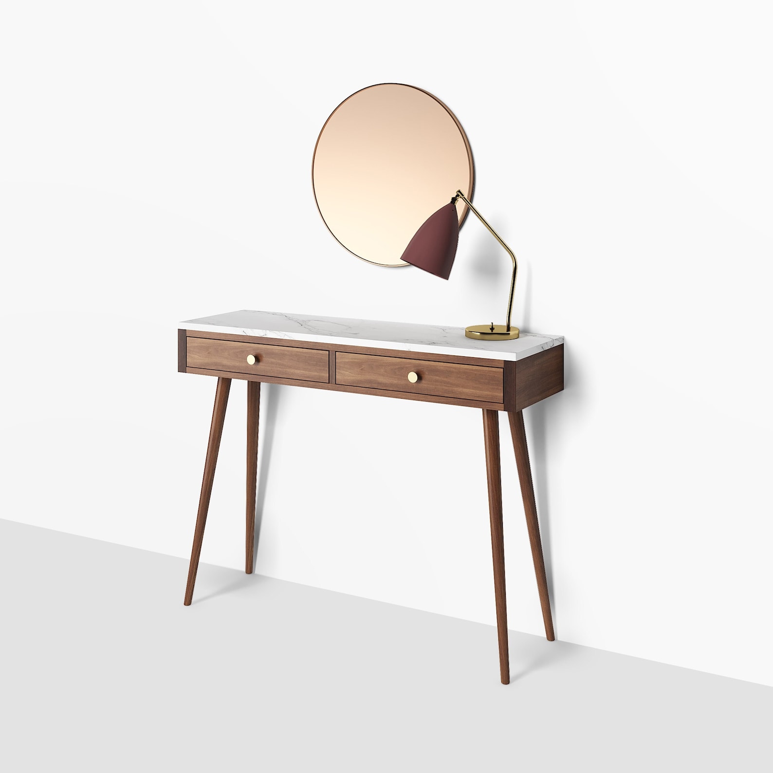 Walnut Console Hallway Table With Marble Top Two Drawers and - Etsy