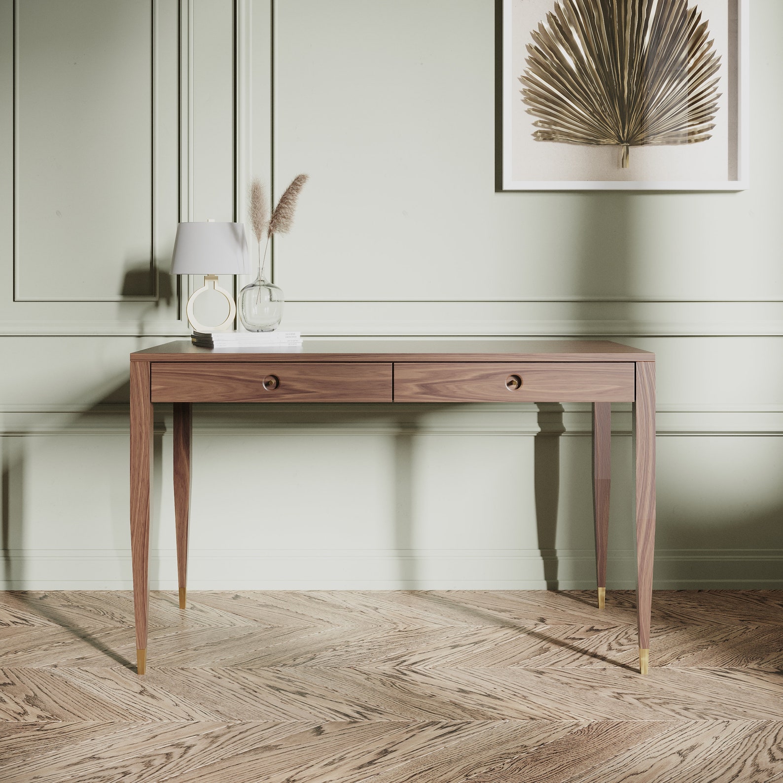 Walnut Office Desk With Two Solid Walnut Drawers, Bureau, Mid Century ...
