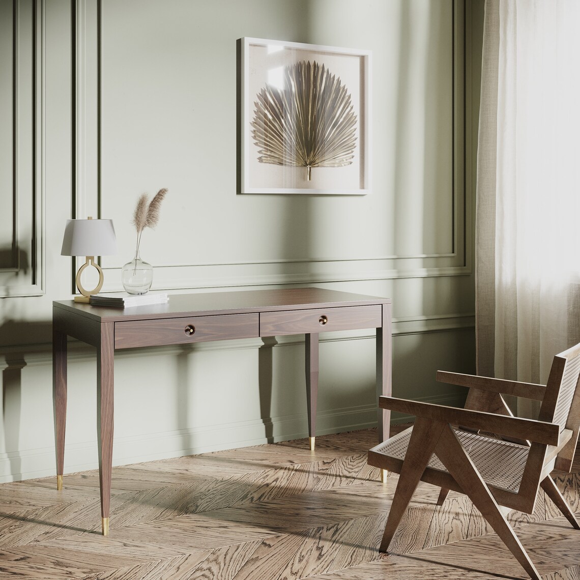 Walnut Office Desk With Two Solid Walnut Drawers, Bureau, Mid Century ...
