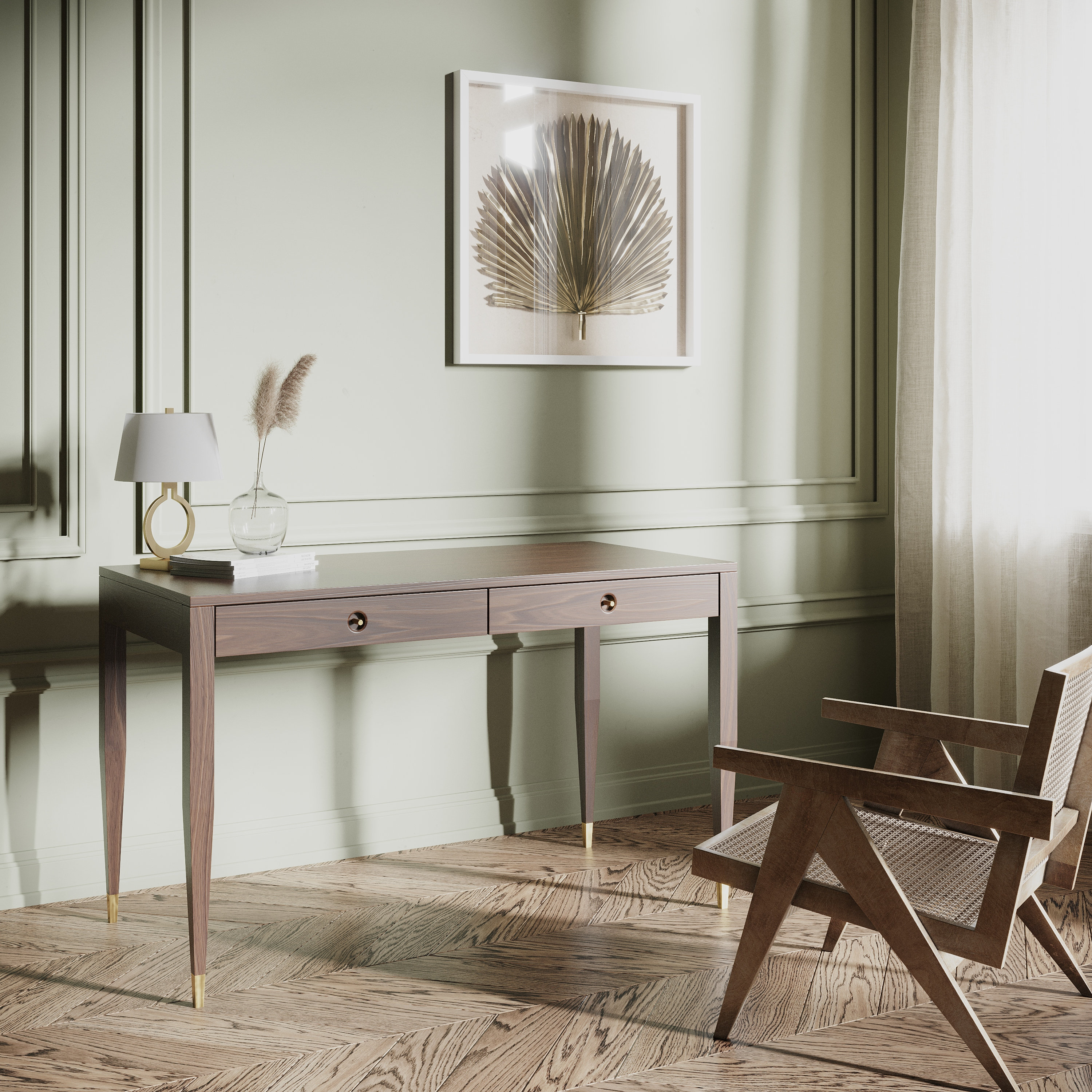 Walnut Office Desk With Two Solid Walnut Drawers, Bureau, Mid Century ...