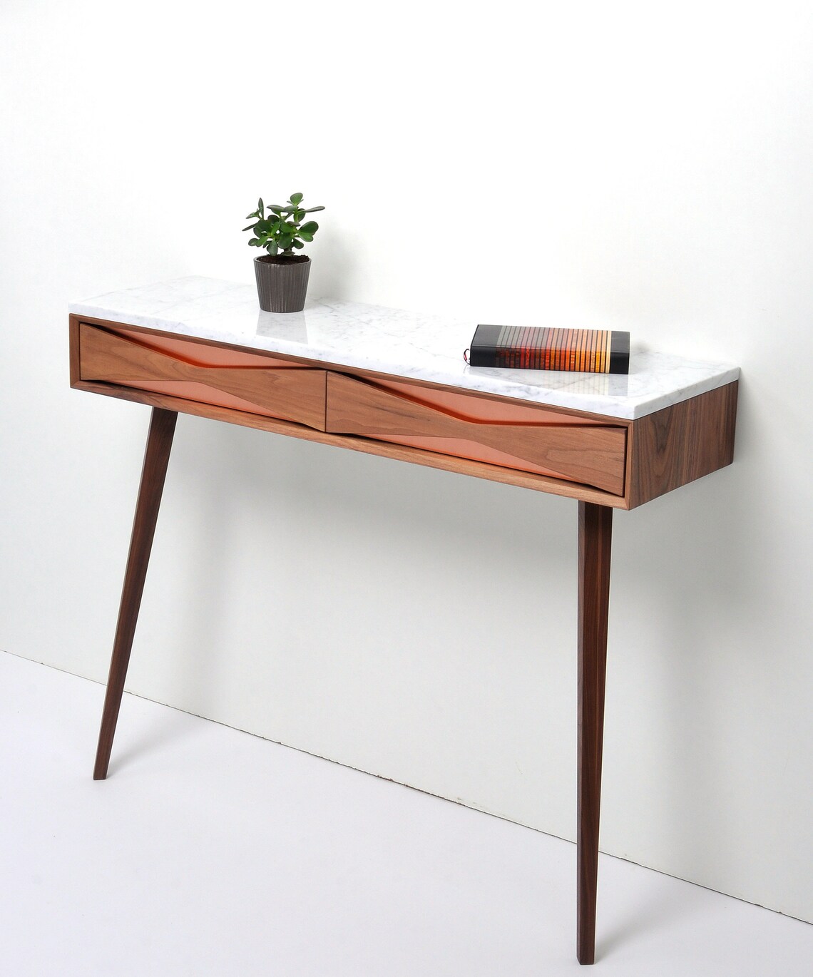 Console Hallway Table Walnut Wood With Marble Top, Entryway Table With ...