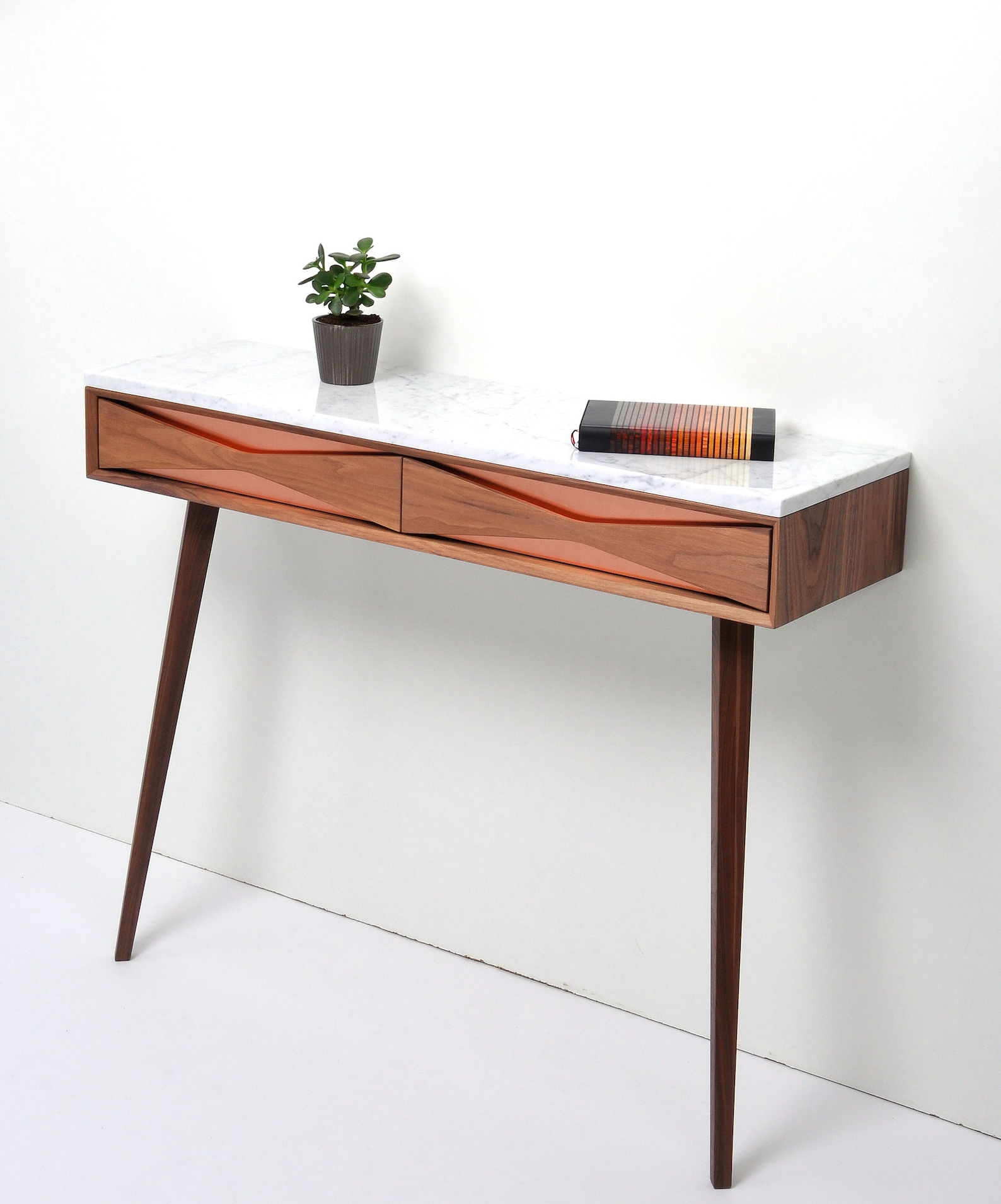 Console Hallway Table Walnut Wood With Marble Top, Entryway Table With ...