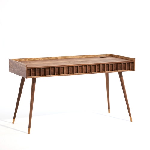 Modern Walnut Desk With Open Cubbies Mid Century Design - Etsy