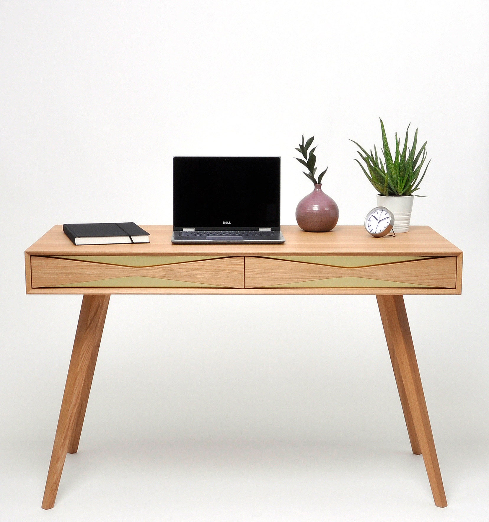 Handmade Mid-century Modern Oak Desk, Brass Drawer Front, Solid Wood - Etsy