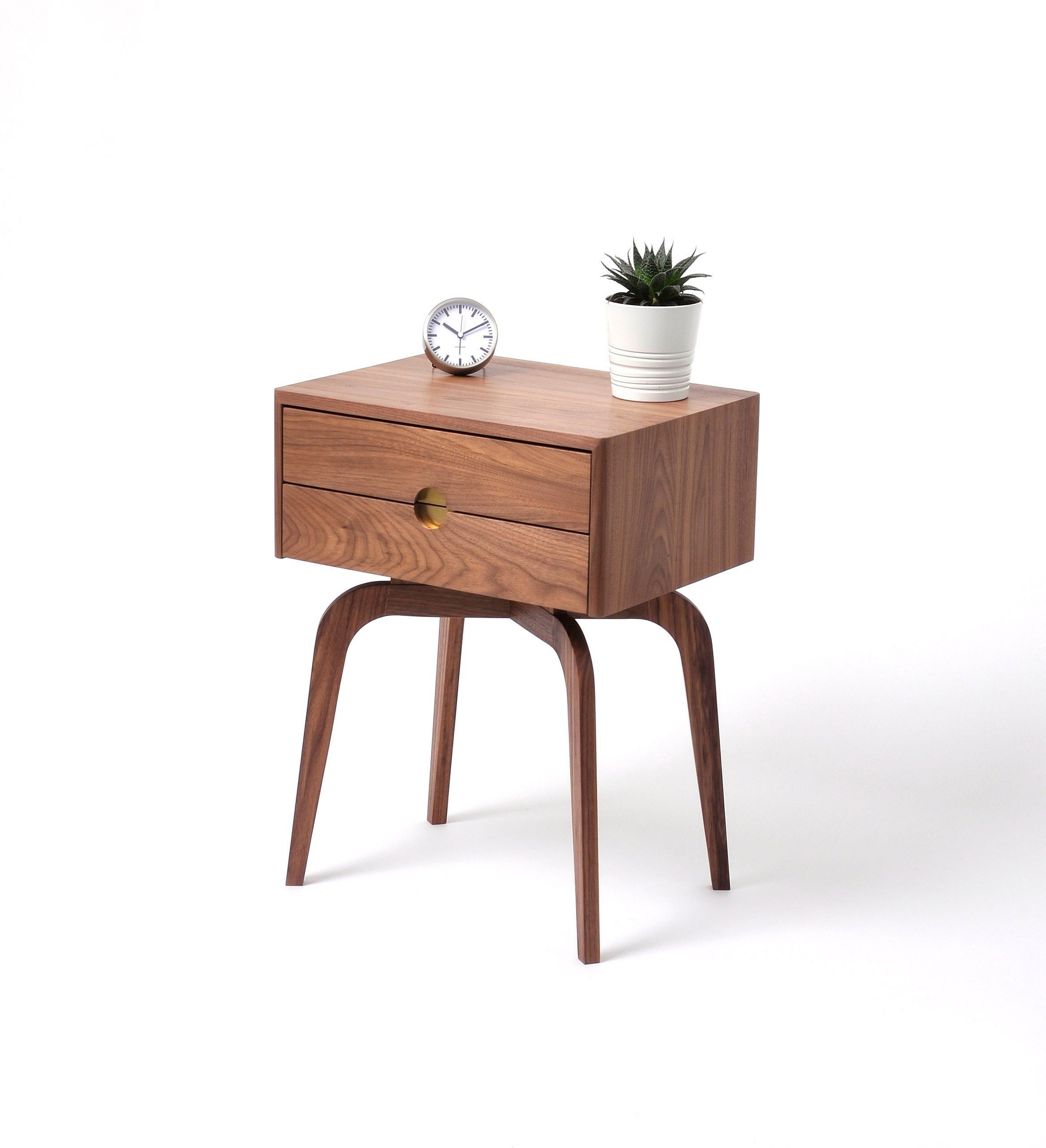 Mid Century Modern Solid Walnut Nightstand With Double - Etsy