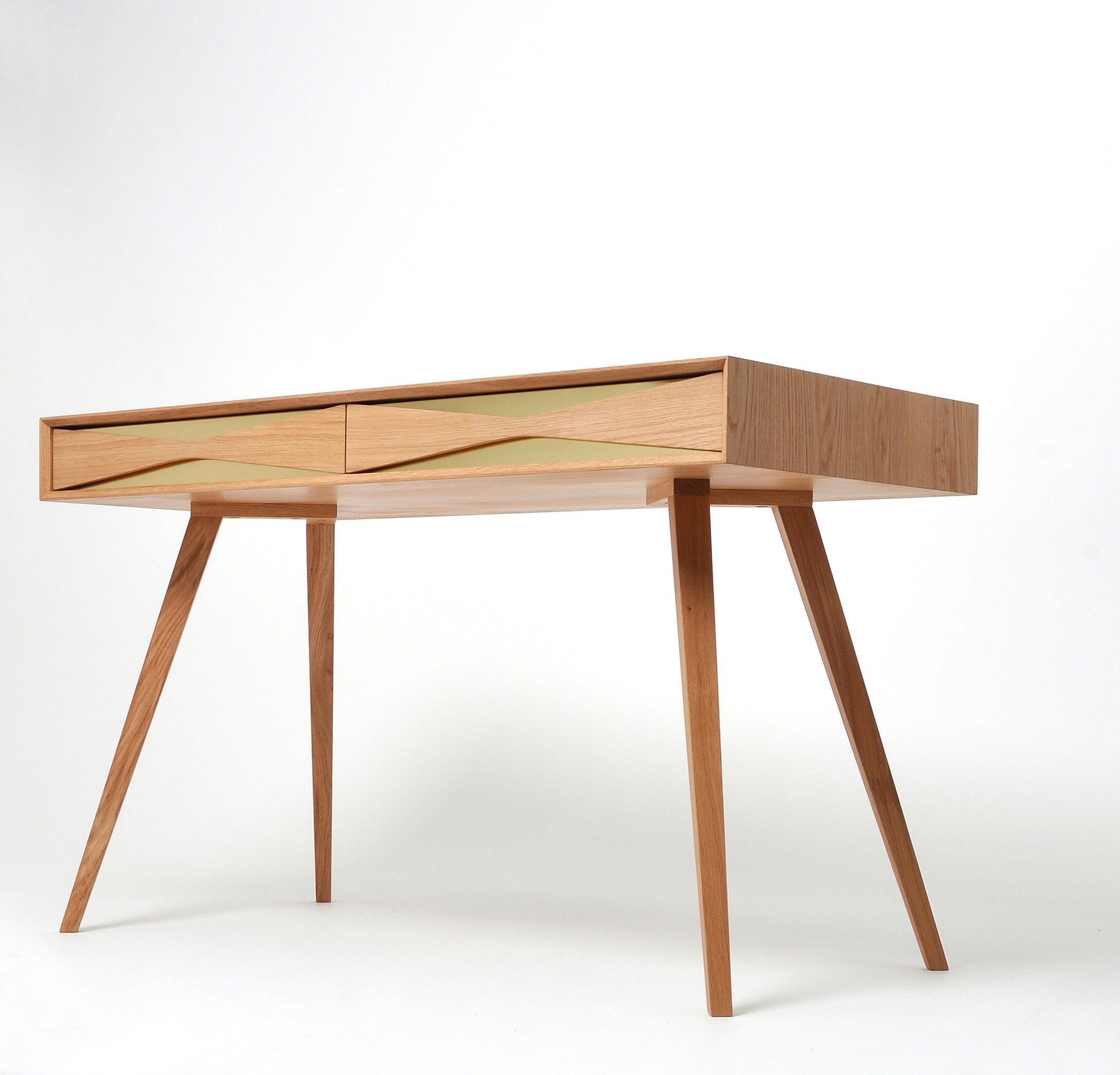 Handmade Mid-century Modern Oak Desk, Brass Drawer Front, Solid Wood - Etsy