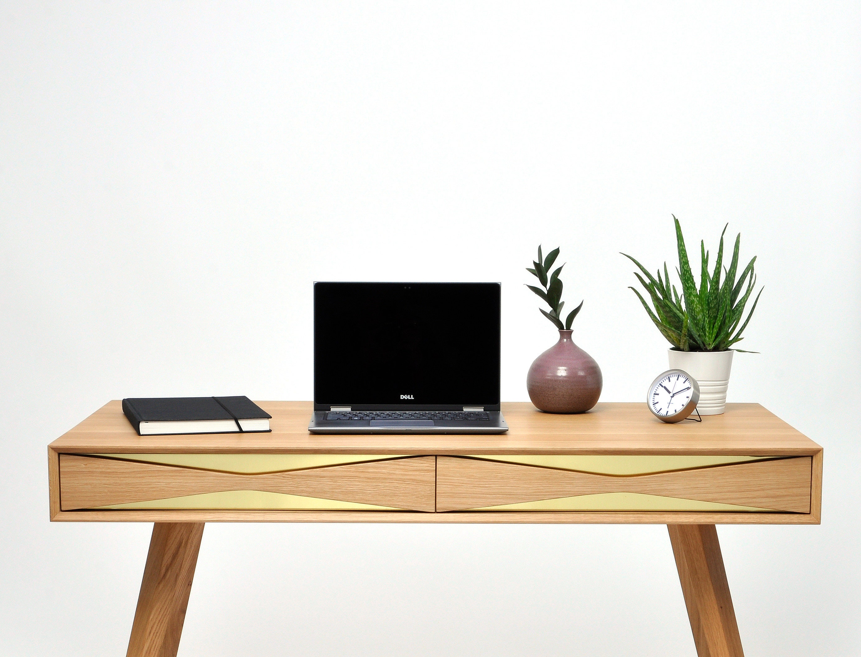 Handmade Mid-century Modern Oak Desk, Brass Drawer Front, Solid Wood - Etsy