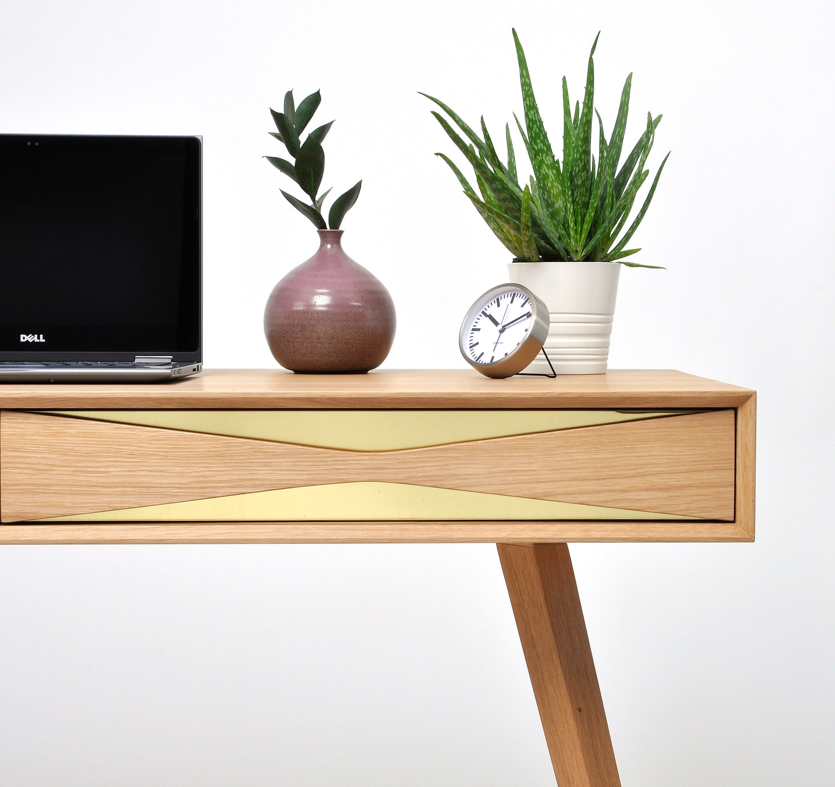 Handmade Mid-century Modern Oak Desk, Brass Drawer Front, Solid Wood - Etsy
