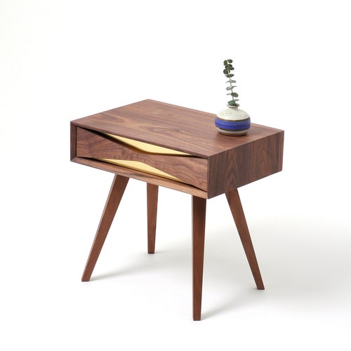 Mid Century Modern Solid Walnut Nightstand With Marble Top - Etsy