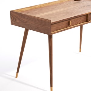 Walnut Office Desk With Two Solid Walnut Drawers and Legs, Bureau, Mid ...