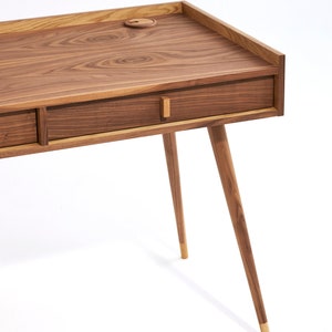 Walnut Office Desk With Two Solid Walnut Drawers and Legs, Bureau, Mid ...