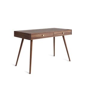 Walnut Office Desk With Two Solid Drawers, Mid Century Modern, Study ...