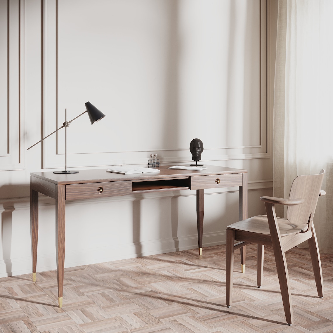 Walnut Desk With Two Solid Drawers and Shelf Mid Century | Etsy