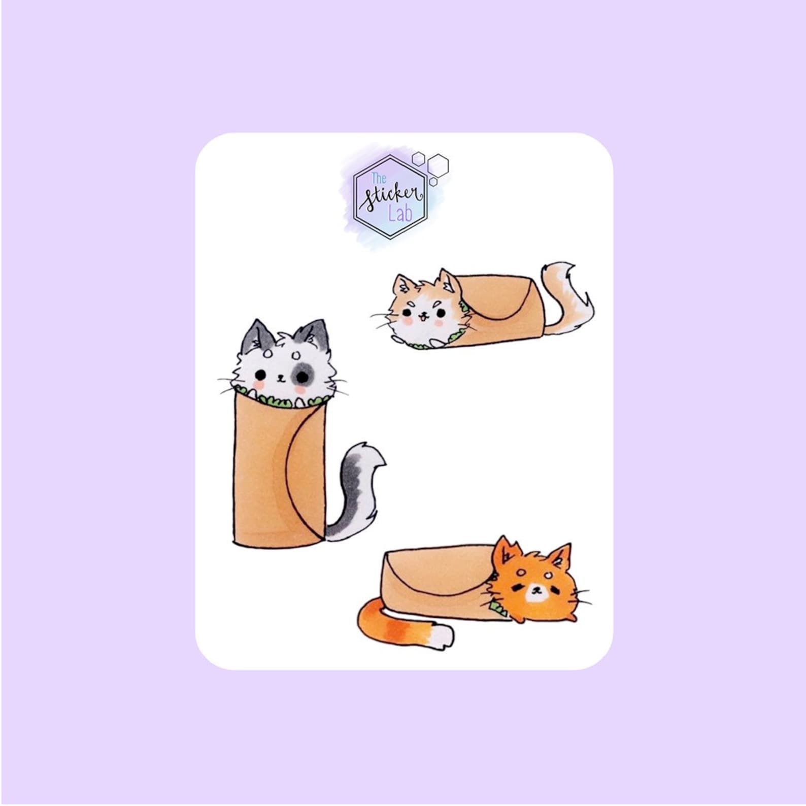 Cat Burrito Sticker Pack, Kawaii Stickers, Cat Stickers, Illustrated ...