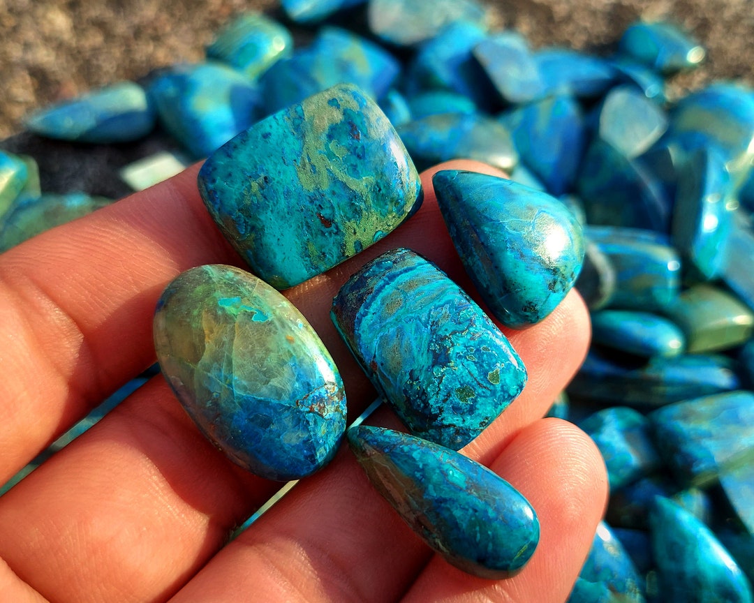 Natural Blue Azurite Cabochons, Natural Gemstones, 5 Piece Lot, Azurite ...