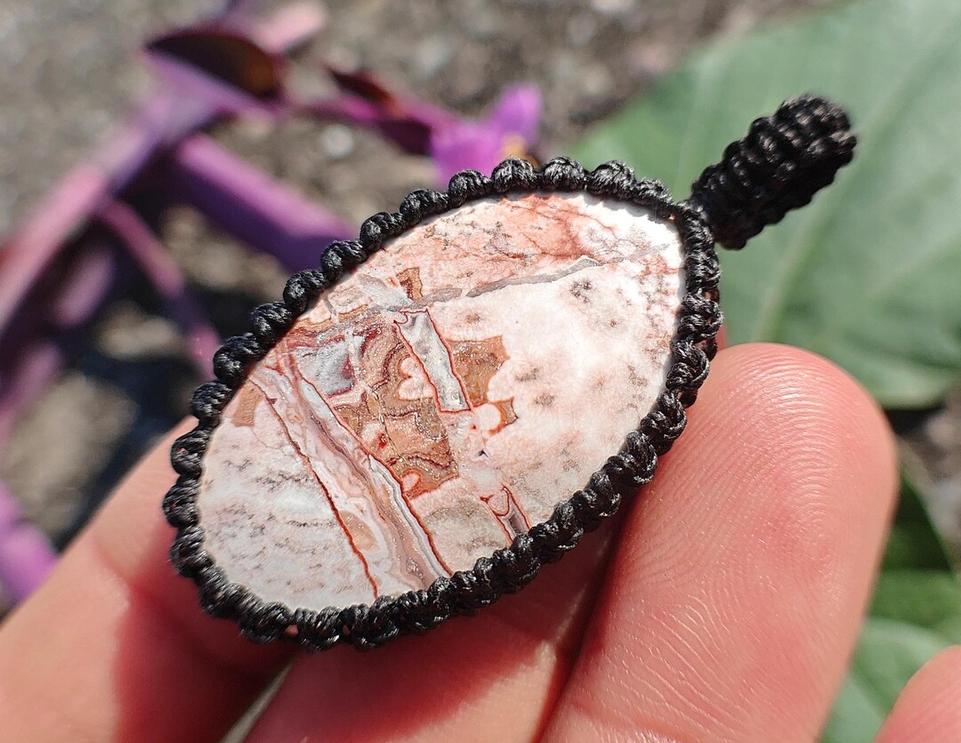 Rosetta Jasper Gemstone Macrame Pendant Necklace - Etsy