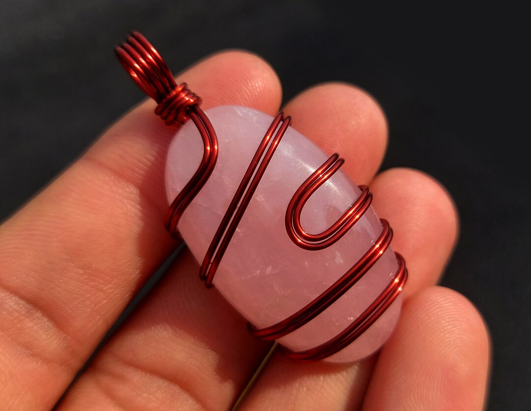 Rose Quartz Pendant, Copper Wire Wrapped Pink Rose Quartz Pendant ...