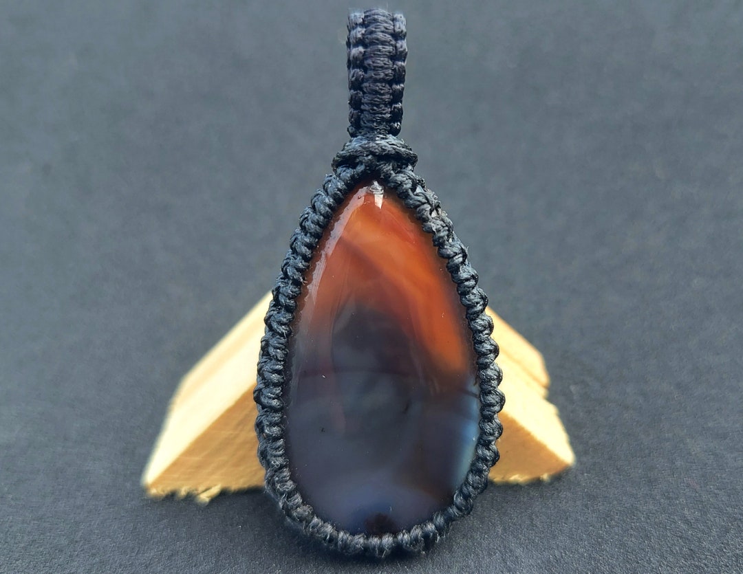 Natural Gemstone Macrame Pendant Necklace, Semiprecious Gemstones ...