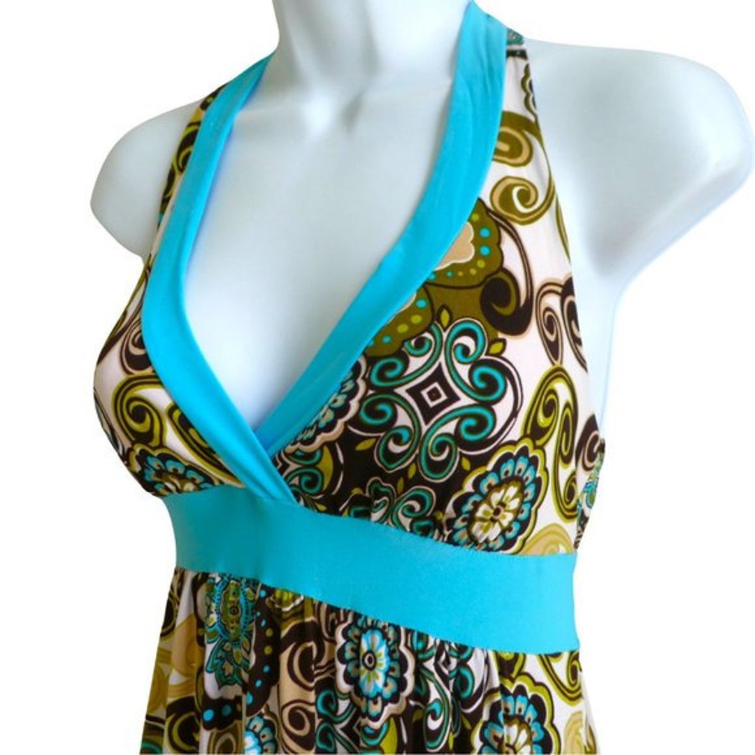 Wet Seal Vintage 90s Maxi Halter Dress Floral Backless Plunging V Neck ...