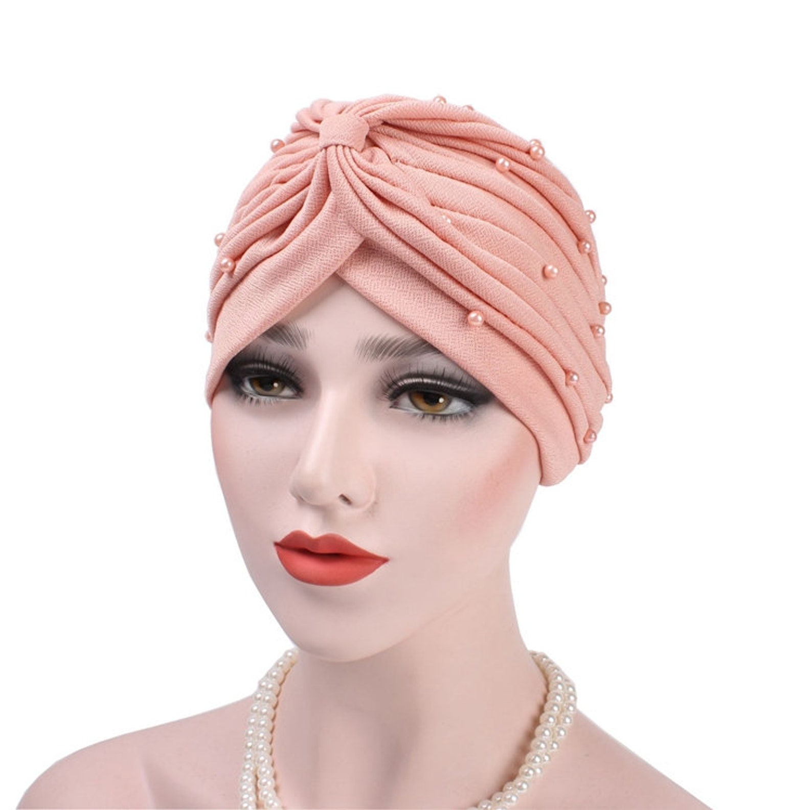 Beanie Turban Cap With Pearls, Women Cancer Hat, Chemo Hijab Hat ...