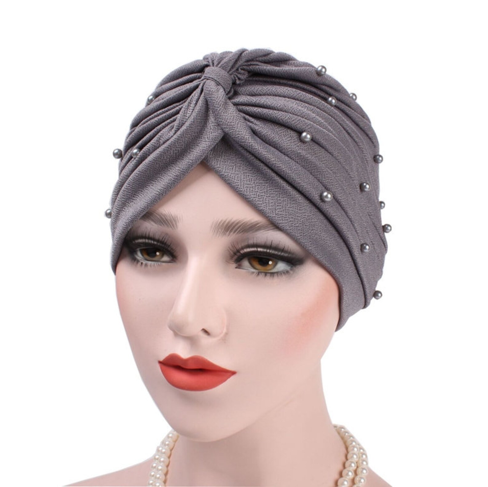 Beanie Turban Cap With Pearls, Women Cancer Hat, Chemo Hijab Hat ...