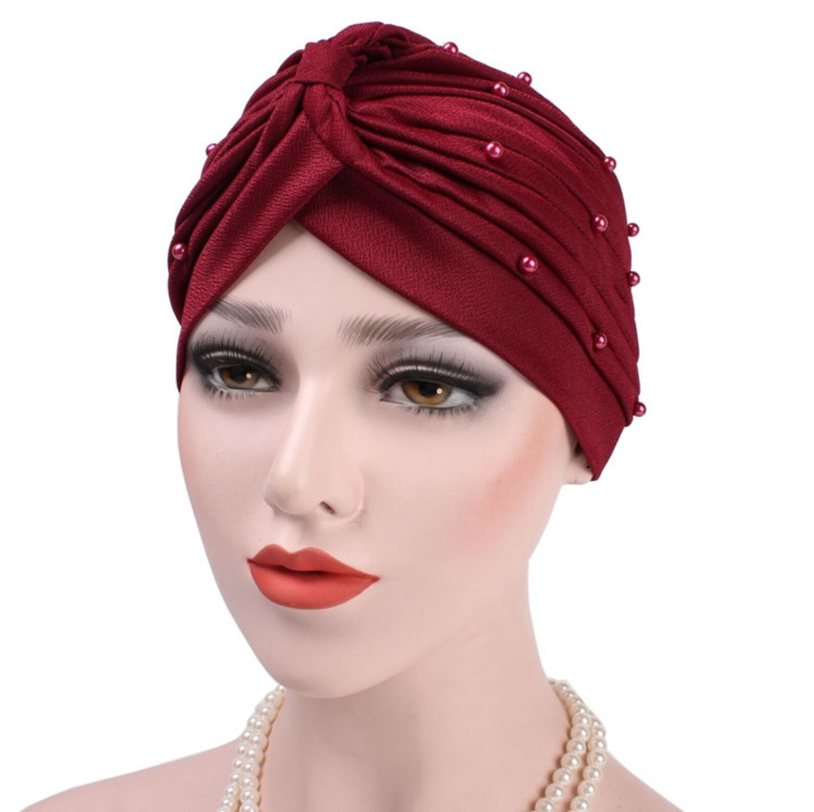Beanie Turban Cap With Pearls, Women Cancer Hat, Chemo Hijab Hat ...