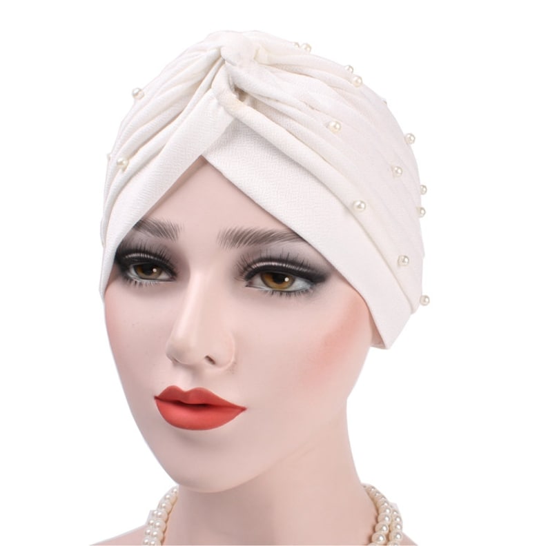 Beanie Turban Cap With Pearls, Women Cancer Hat, Chemo Hijab Hat ...
