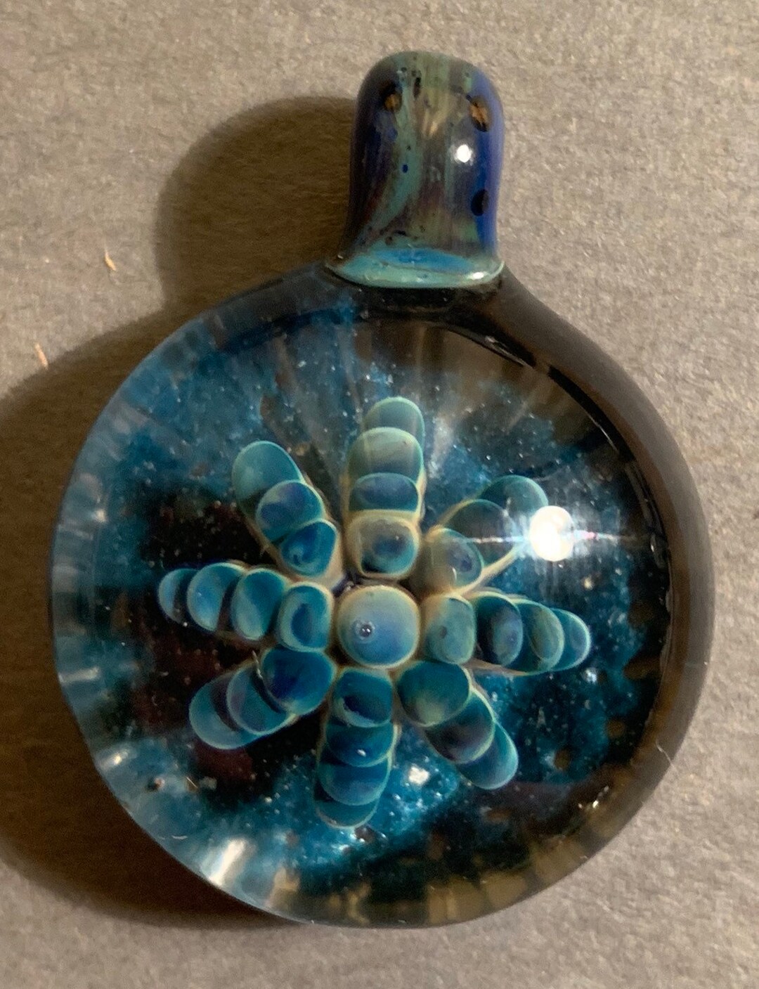 Blue Dot Implosion Glass Pendant - Etsy