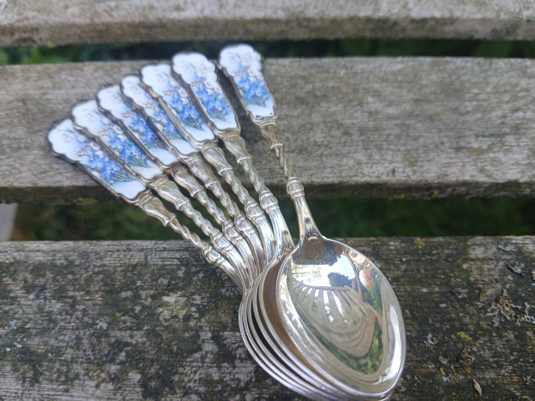 Silver-plated Teaspoons With Enamel Representation of Forget-my-nots - Etsy