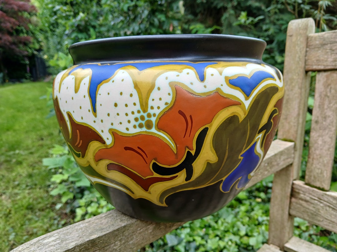Large Polychrome Art Deco Cachet Pot Arnhem Pottery - Etsy