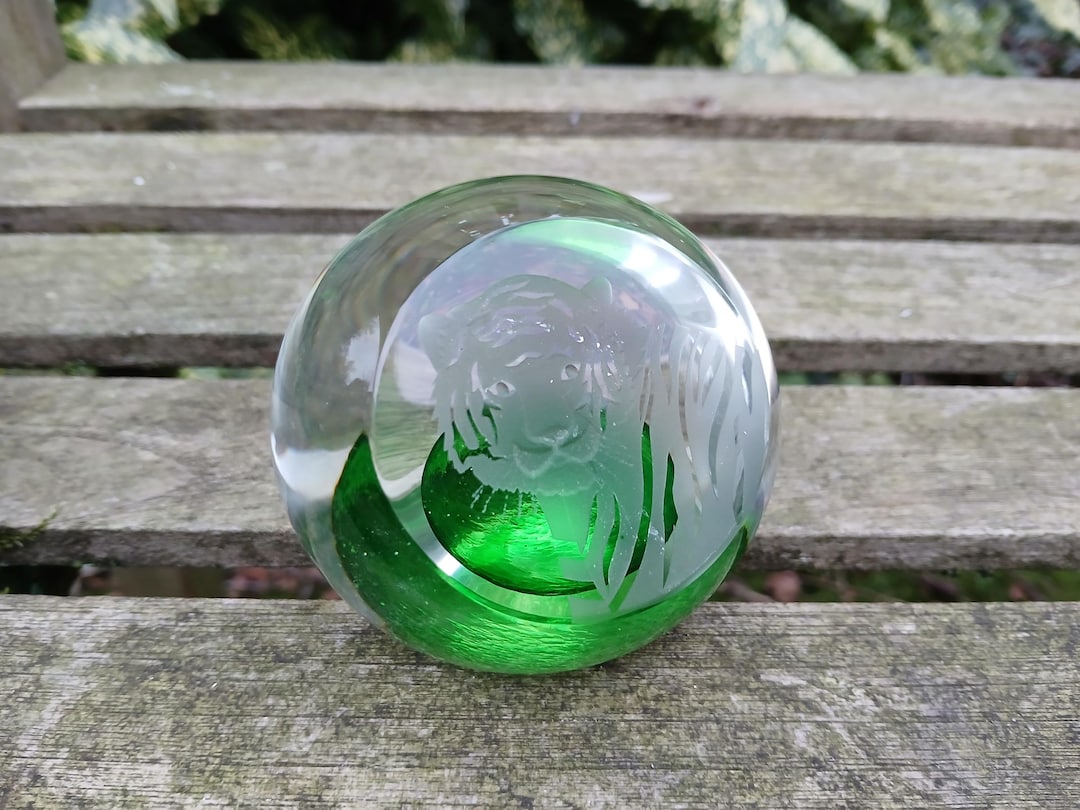 Caitness Glass Paperweight With Green Core and Cut Tiger Scotland - Etsy